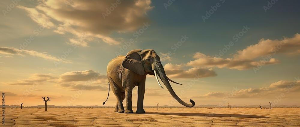 Lonely young bush elephant hiding behind a tree trunk in the National ...