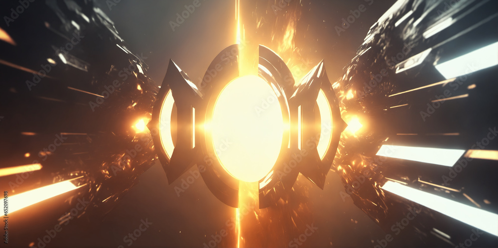 Sci-fi power source eruption amidst a vibrant black and yellow ...