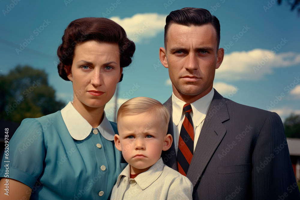 Nostalgic 1950s Famaly Portrait: Close-Up of a Suburban Dad, Mom, and ...