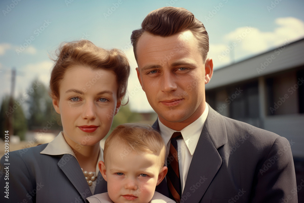 Nostalgic 1950s Famaly Portrait: Close-Up of a Suburban Dad, Mom, and ...