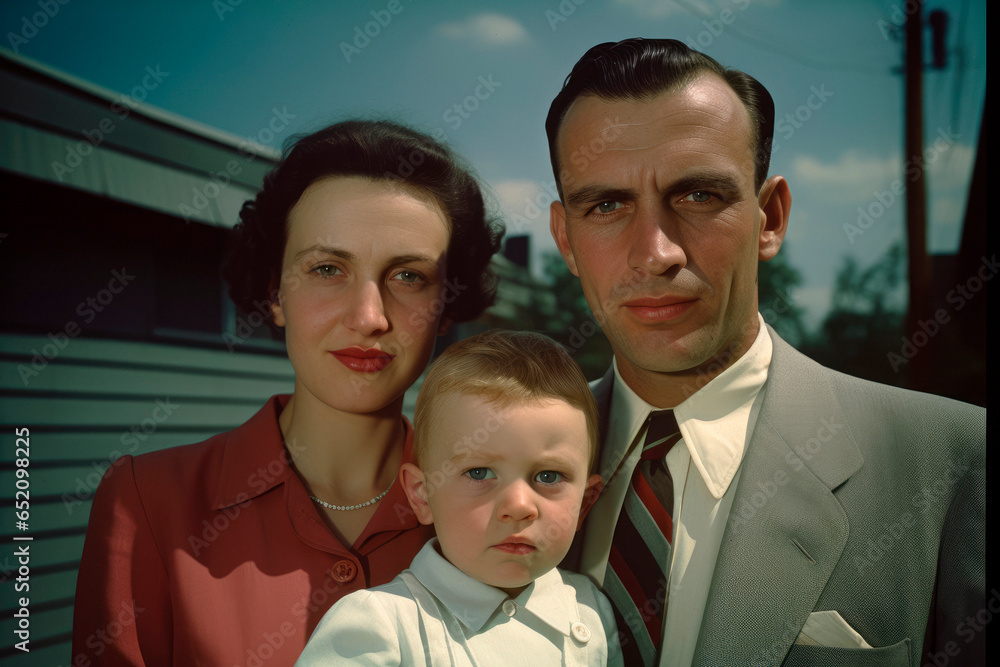Nostalgic 1950s Famaly Portrait: Close-Up of a Suburban Dad, Mom, and ...