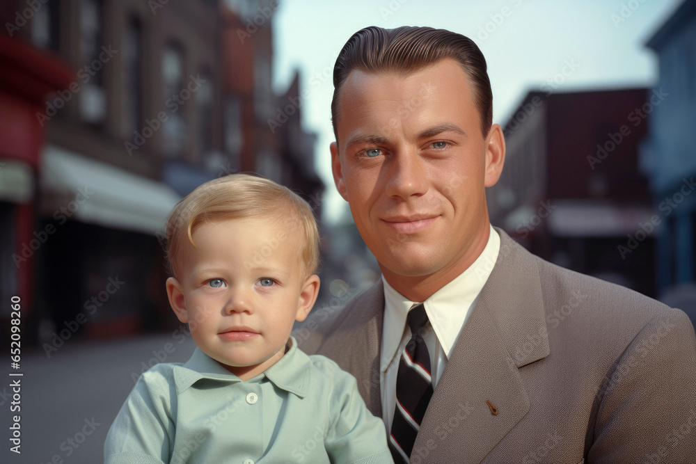 Timeless Ties: A 50's Inspired Father and Son Outdoor Portrait Stock ...