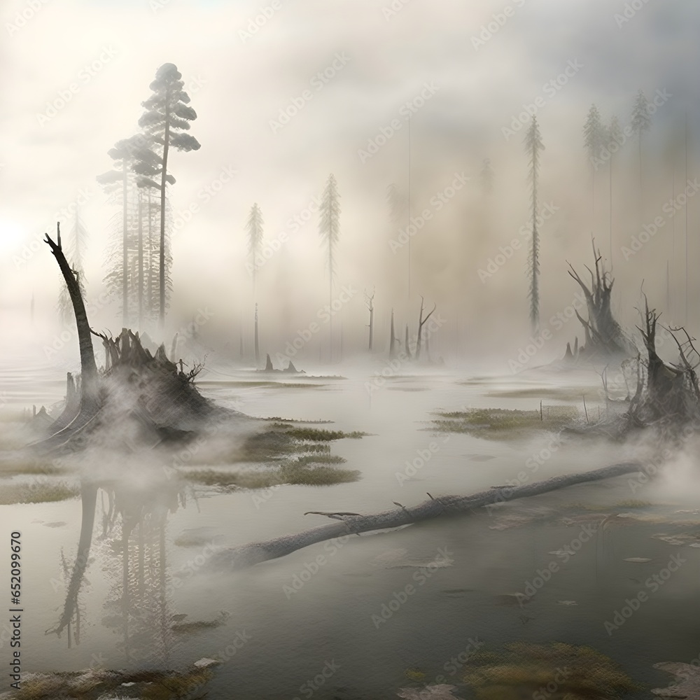 nature wilderness swamp and sulfuric acid pools rancid fog and acidic ...