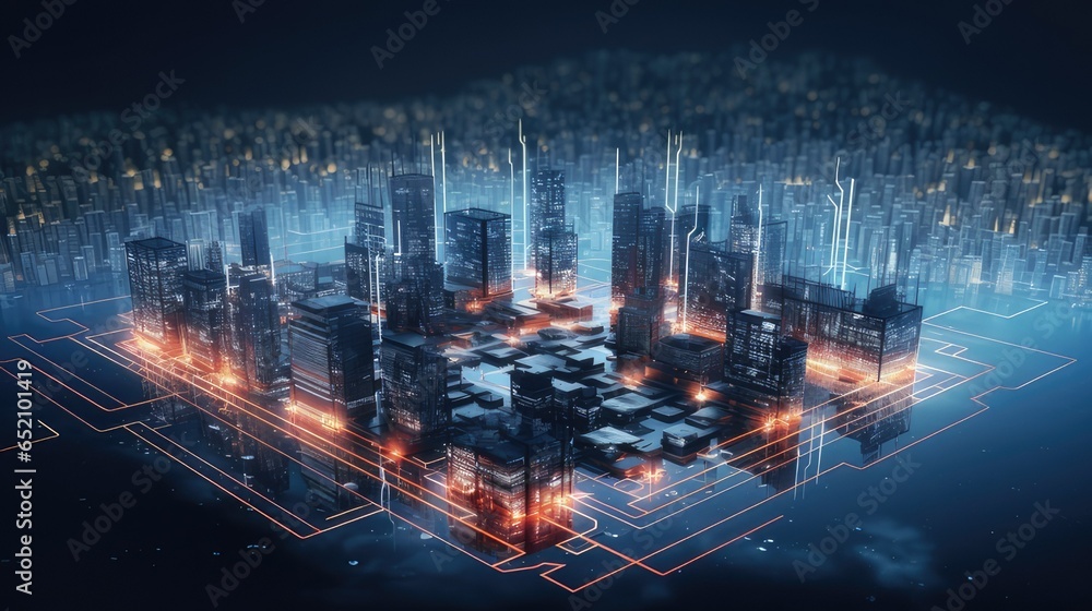 city made from computer chips and digital parts. concept to show ...