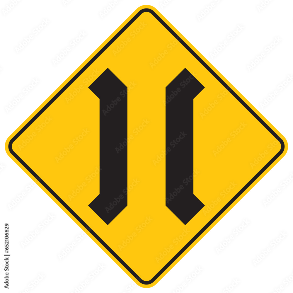 puente angosto, icono, vector, símbolo, silueta, ilustración, señal de ...