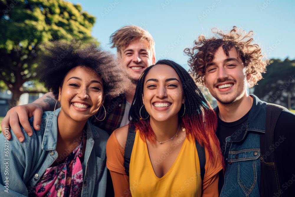 Foto de Celebrating Friendship. Diverse Millennials Taking a Joyful Group Portrait in the 2010s ...