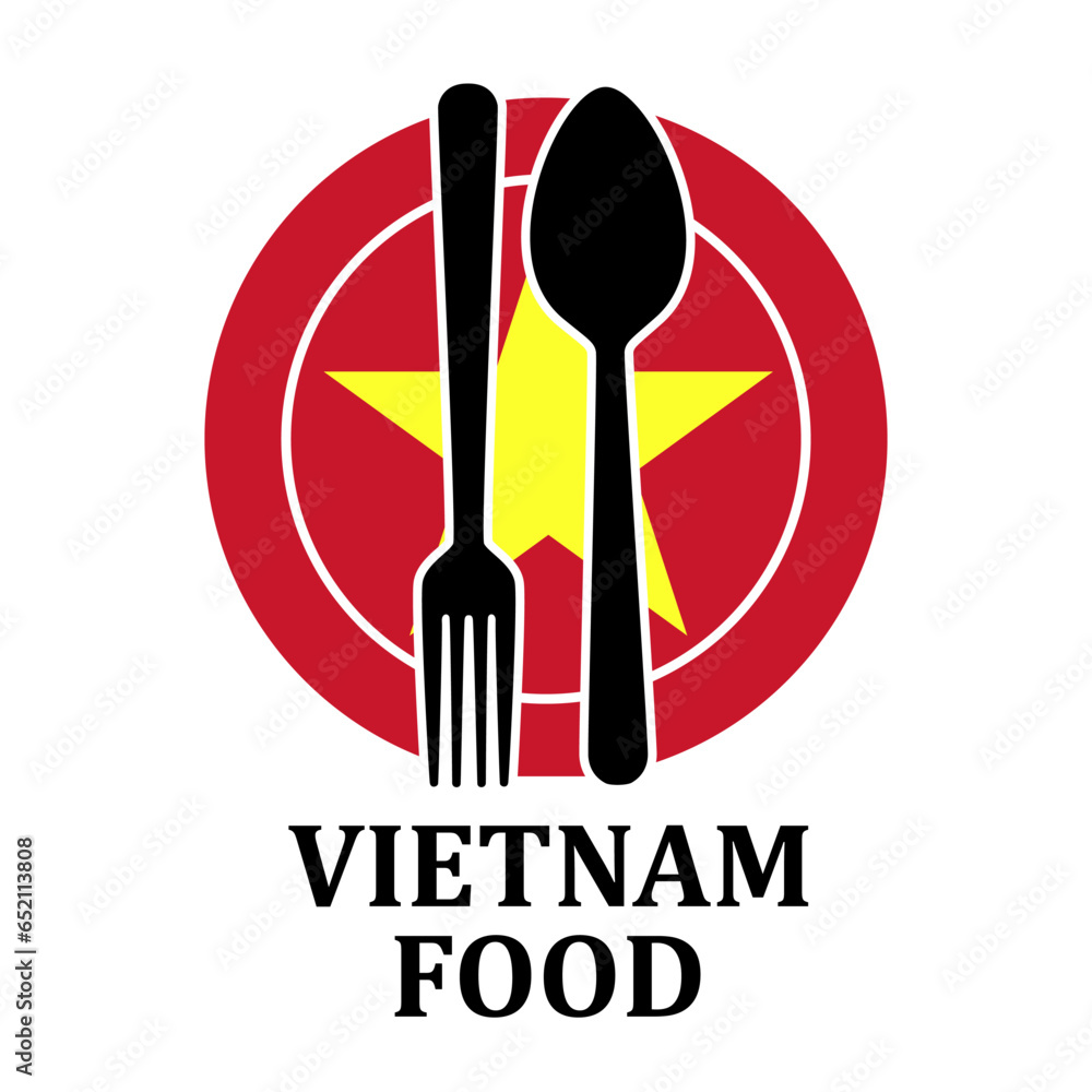 Vietnam Restaurant food logo. Flag symbol with plate spoon and fork ...
