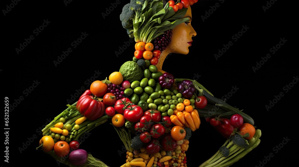 Image of a human figure consisting of fruits and vegetables. Stock ...