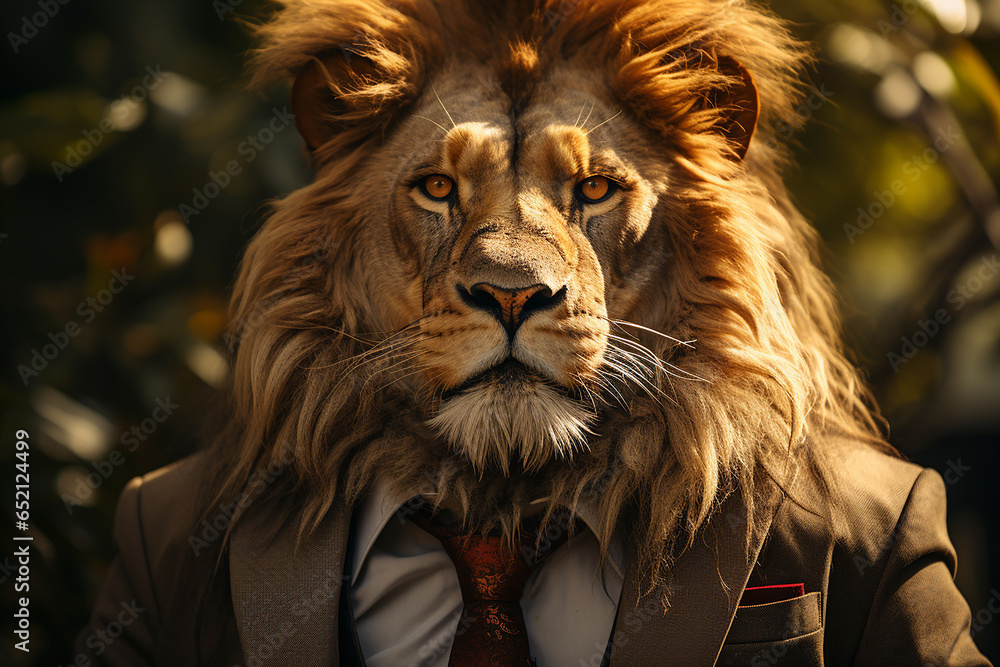 AI generate A confident lion dressed as a CEO wearing a tailored Stock ...
