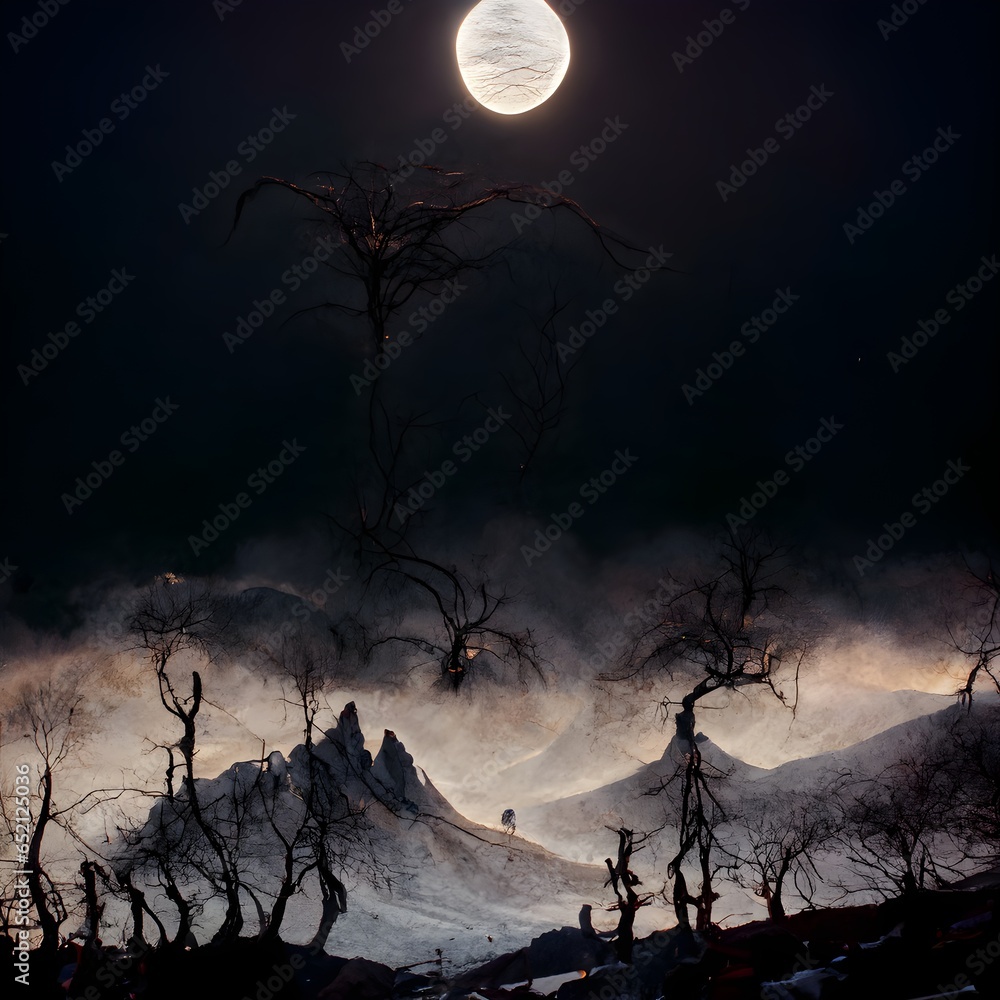 nightmare before christmas barren mountains dead trees curves dark ...