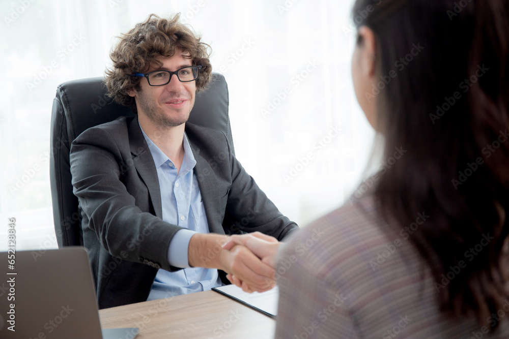 Young asian businesswoman job interview with caucasian manager and ...