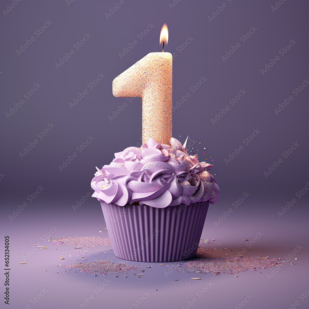 Birthday Cupcake With Number one, Candle cupcake with a candle in the ...