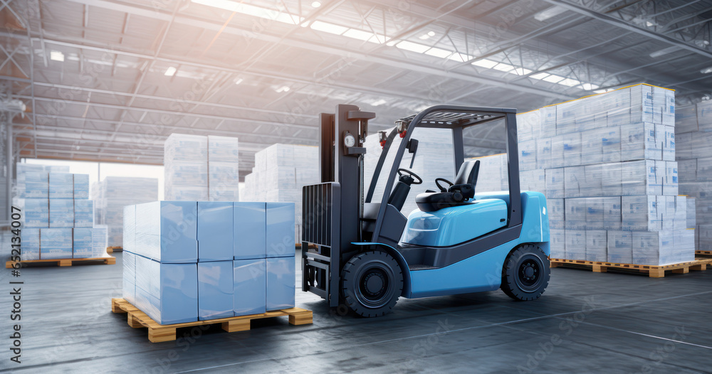Forklifts transporting pallets of fresh produce, ensuring the integrity ...