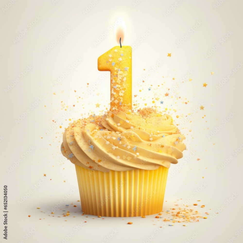 Birthday Cupcake With Number one, Candle cupcake with a candle in the ...