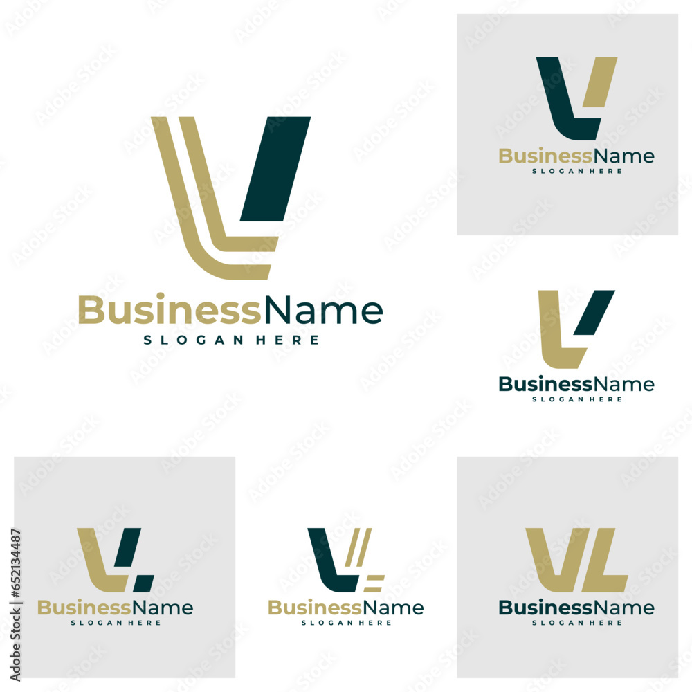 Set of Letter VL logo design vector. Luxury VL logo design template ...