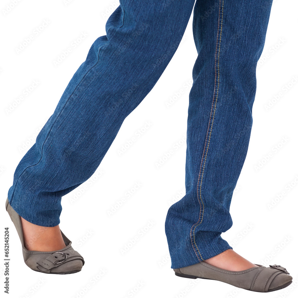 Digital png photo of female legs wearing jeans and grey ballet slippers ...