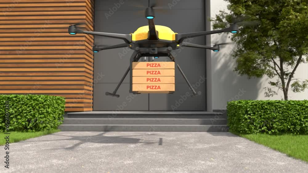 The drone is delivering pizza, Fast food delivery concept, Drone food ...