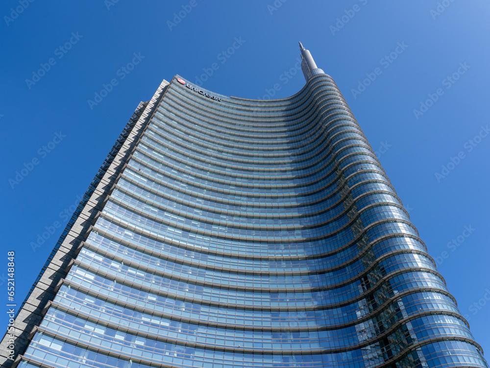 Milano, Italy. The iconic Unicredit tower at Gae Aulenti square ...