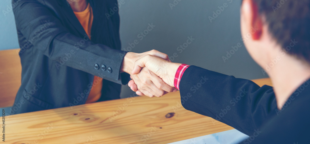 Business people job interview by HR officer shaking hands in office ...