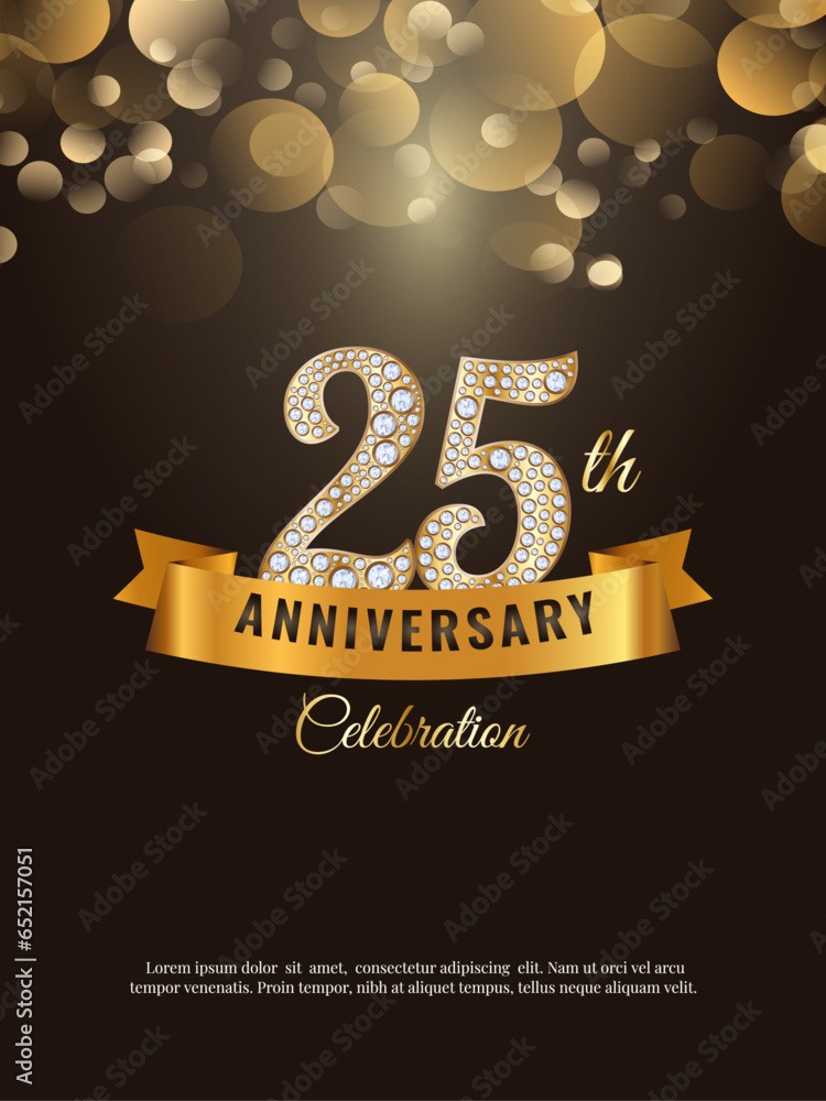 Celebration of the 25th anniversary. Design with a gold ribbon and a ...