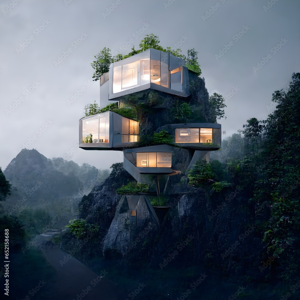 small architecture buildings shaped as cantilevering volumes staggered ...