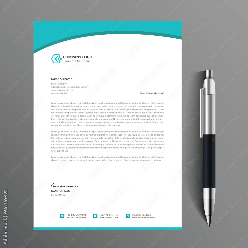 corporate modern letterhead design template with yellow, blue, green ...