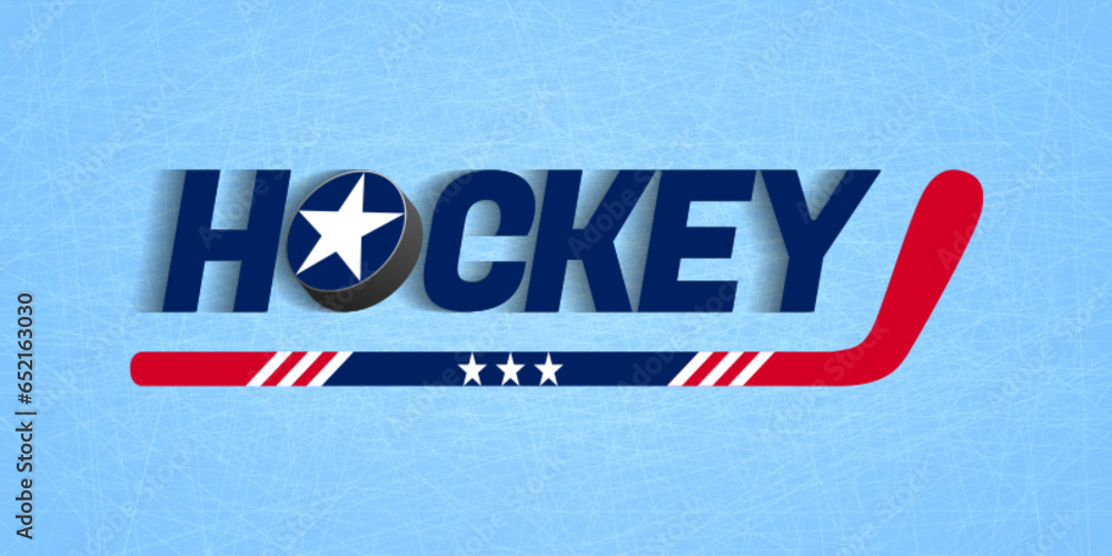 Ice hockey vector illustration. Hockey text in a traditional USA flag ...