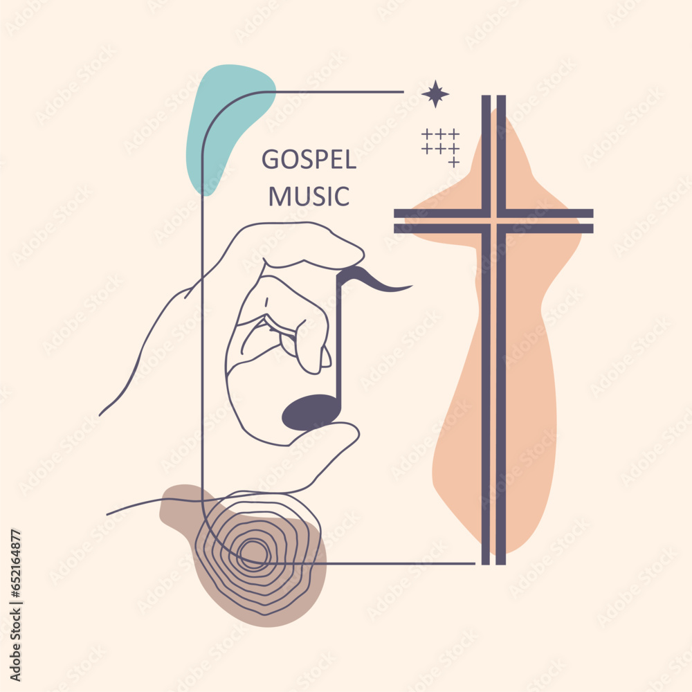 Christian cross. Hand holding musical note. Design element for music ...