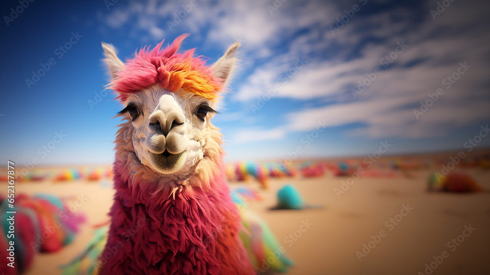Lustige Alpaka und Lama in vielen bunten Holi Farben in super schönen ...