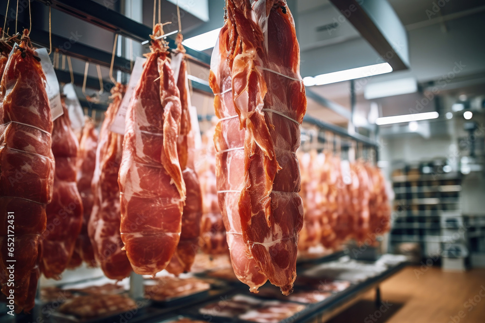 Meat processing plant. Raised meat for further processing in the ...
