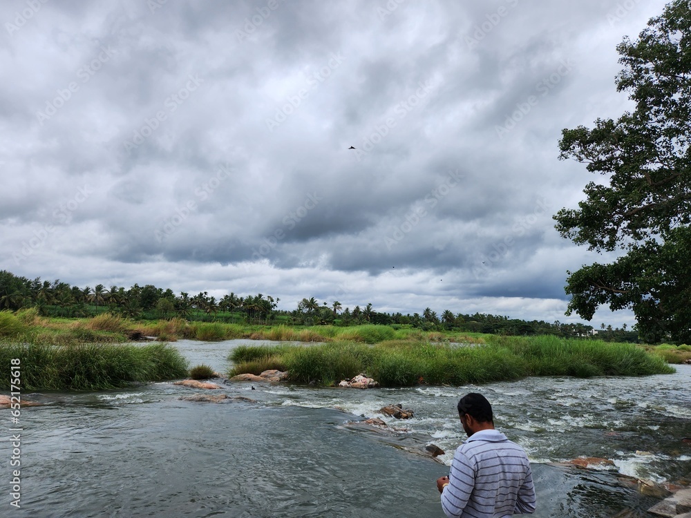 Srirangapatna, Karnataka India - July 26 2023: Kaveri River flows near ...
