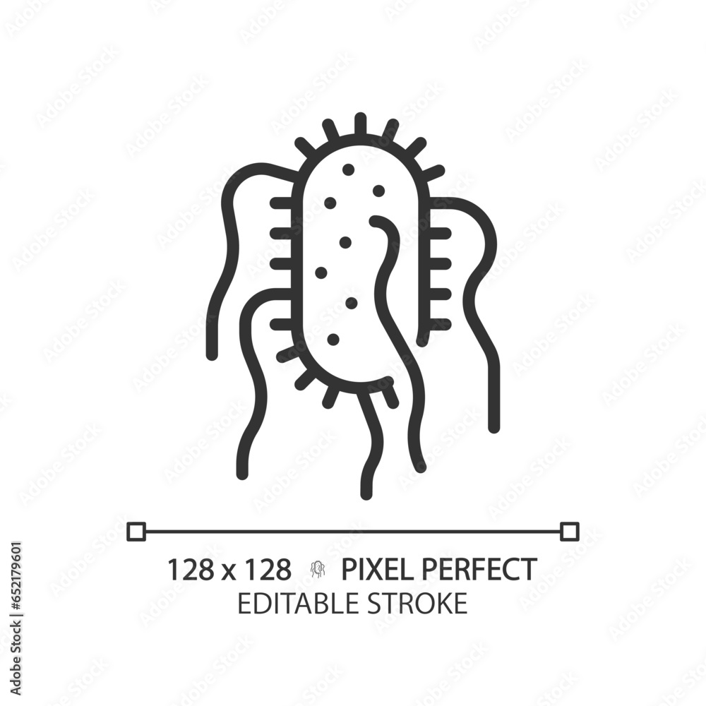 2D pixel perfect editable black salmonella typhi icon, isolated vector ...