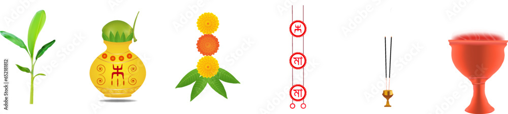 Durga Puja Flower Lotus Flower, Shiuli Flower, Banana Tree Traditional ...