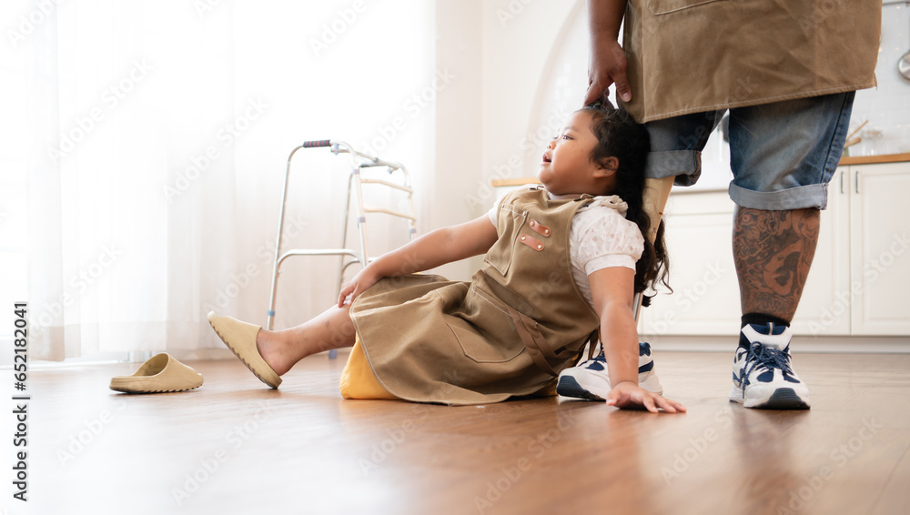A plus size family with a father wearing a prosthetic leg, The daughter ...