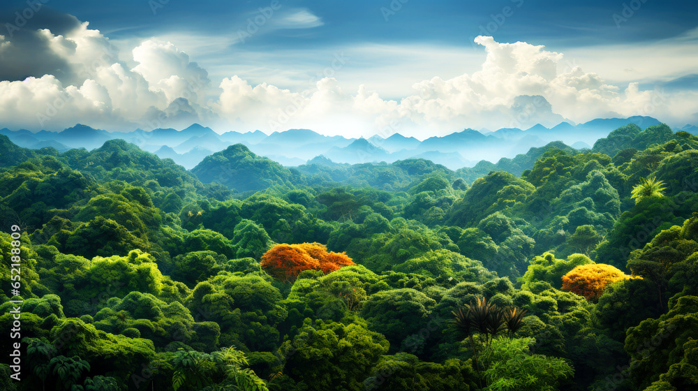 4k forest from a bird's eye view. nature wallpaper backdrop. colorful ...