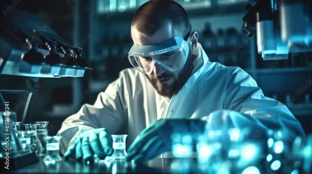 Scientist in a lab conducting experiments inside a pharmaceutical ...