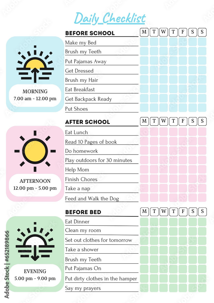 Kids daily checklist, Cute journal and planner design, Child weekly ...