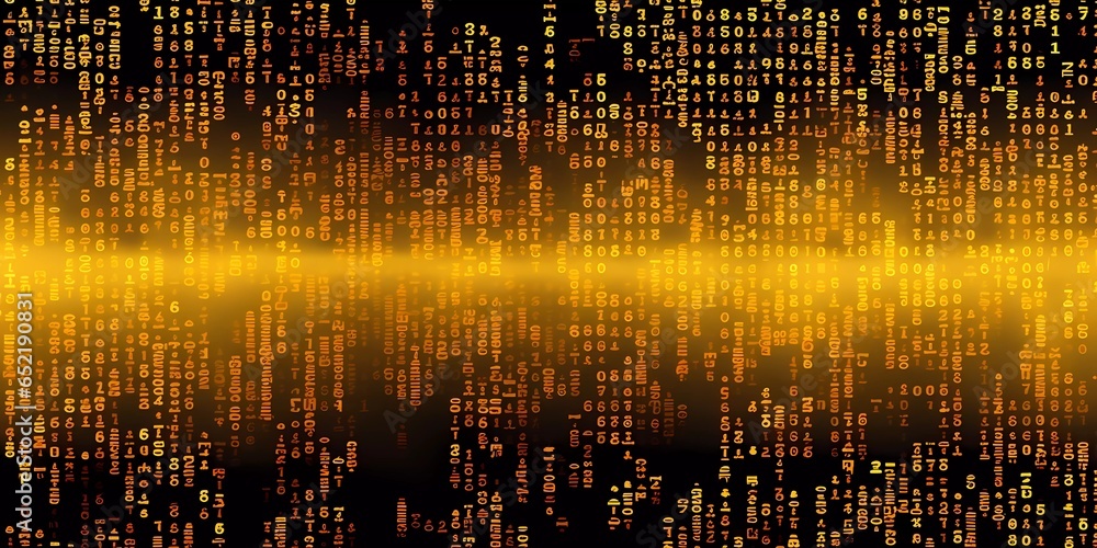 Computer background with yellow digits and symbols on a black ...