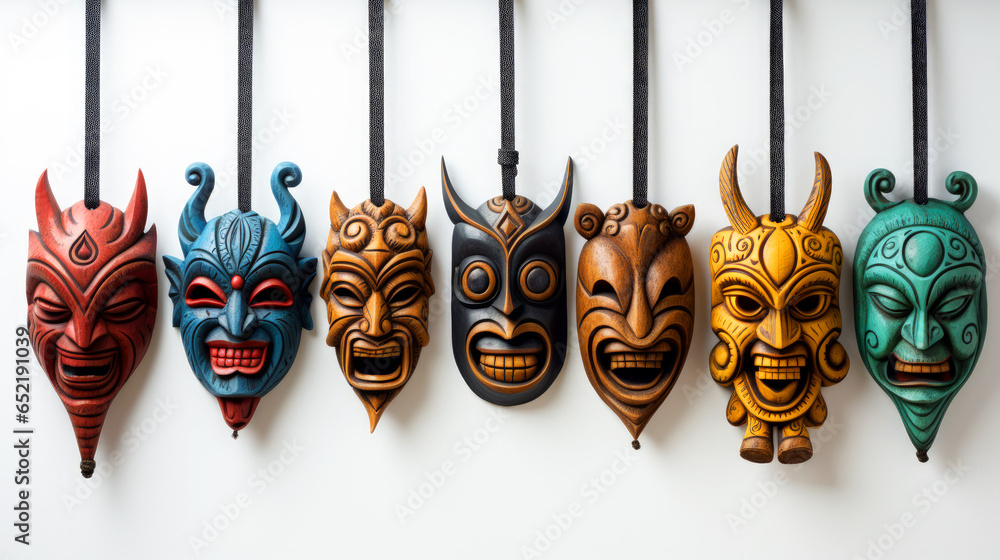 4K traditional cultural masks on a white background. expression of ...