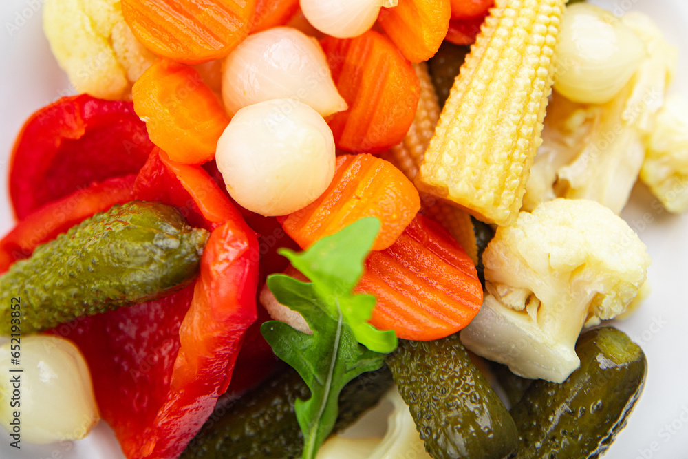 vegetable pickled salad cucumber, gherkin, carrot, onion, cauliflower ...