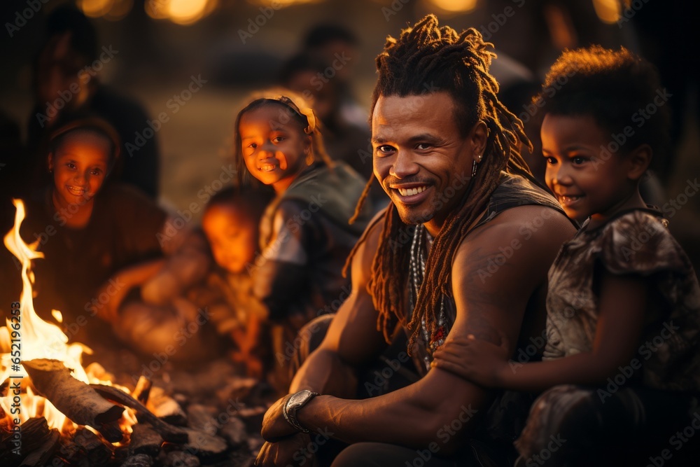 Aboriginal family gathering for a corroboree, celebrating unity and ...