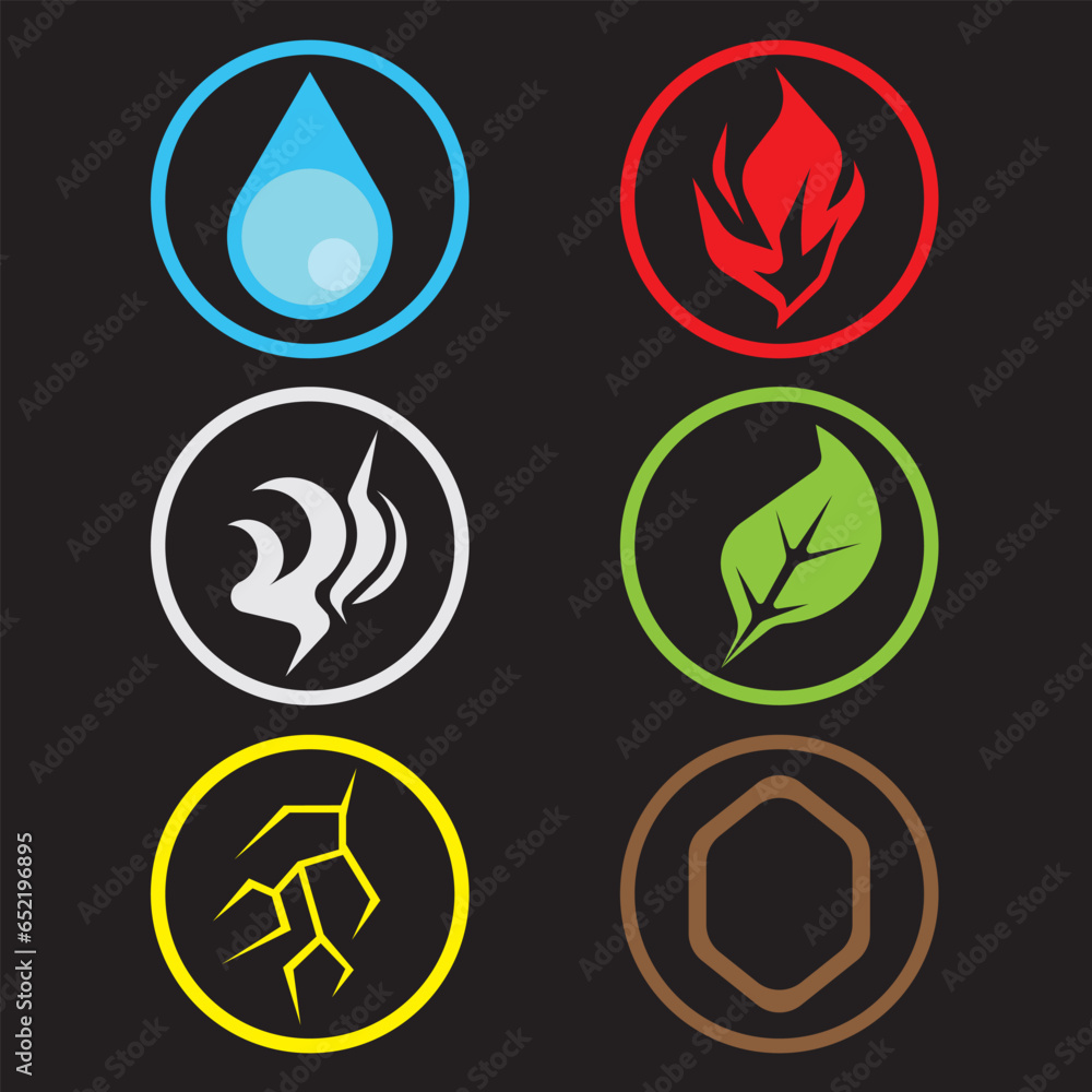 vector graphics of various symbols or icons of natural elements ...