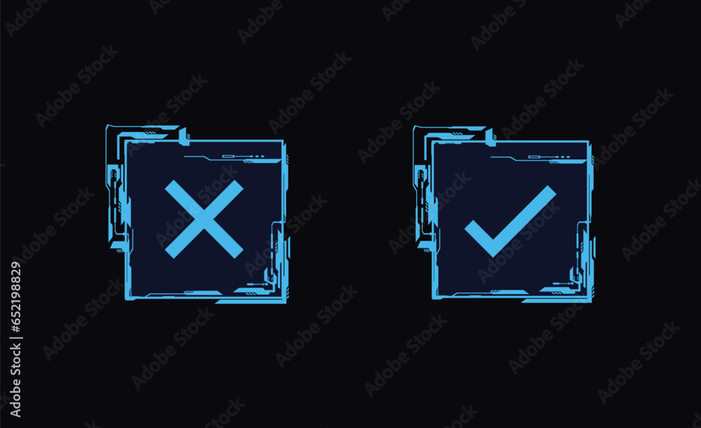Vetor de Futuristic Hud game button frames, tick and cross signs accept ...