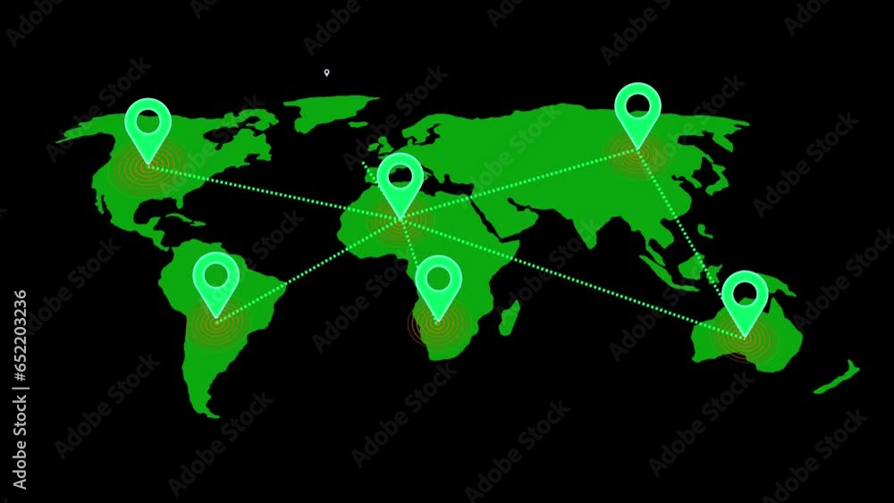 Colorful location icon on world map different information black ...
