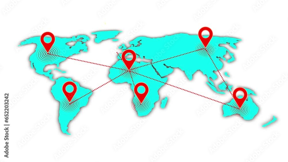 Colorful location icon on world map different information white ...