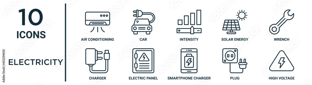 Vetor de electricity outline icon set such as thin line air ...