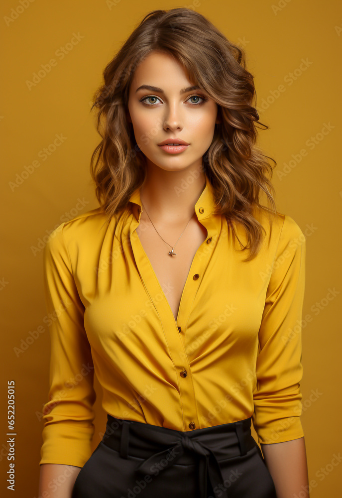 Beautiful model in elegant skinny shirt with a fascinating and ...