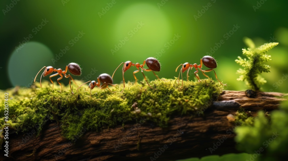 harmony of a miniature world as a team of ants works together. beauty ...