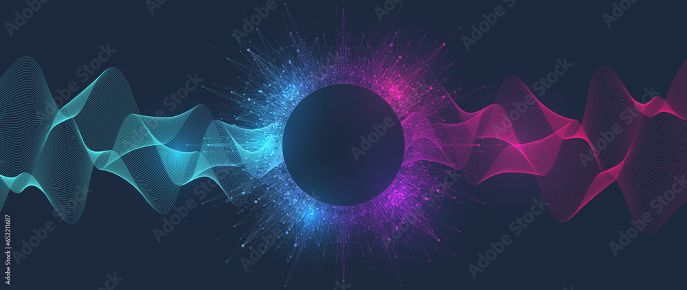 Music poster for electronic festival with dotted lines and waves. Party ...