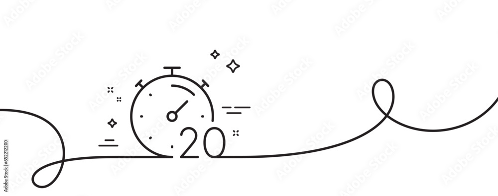Timer 20 minutes line icon. Continuous one line with curl. Stopwatch ...